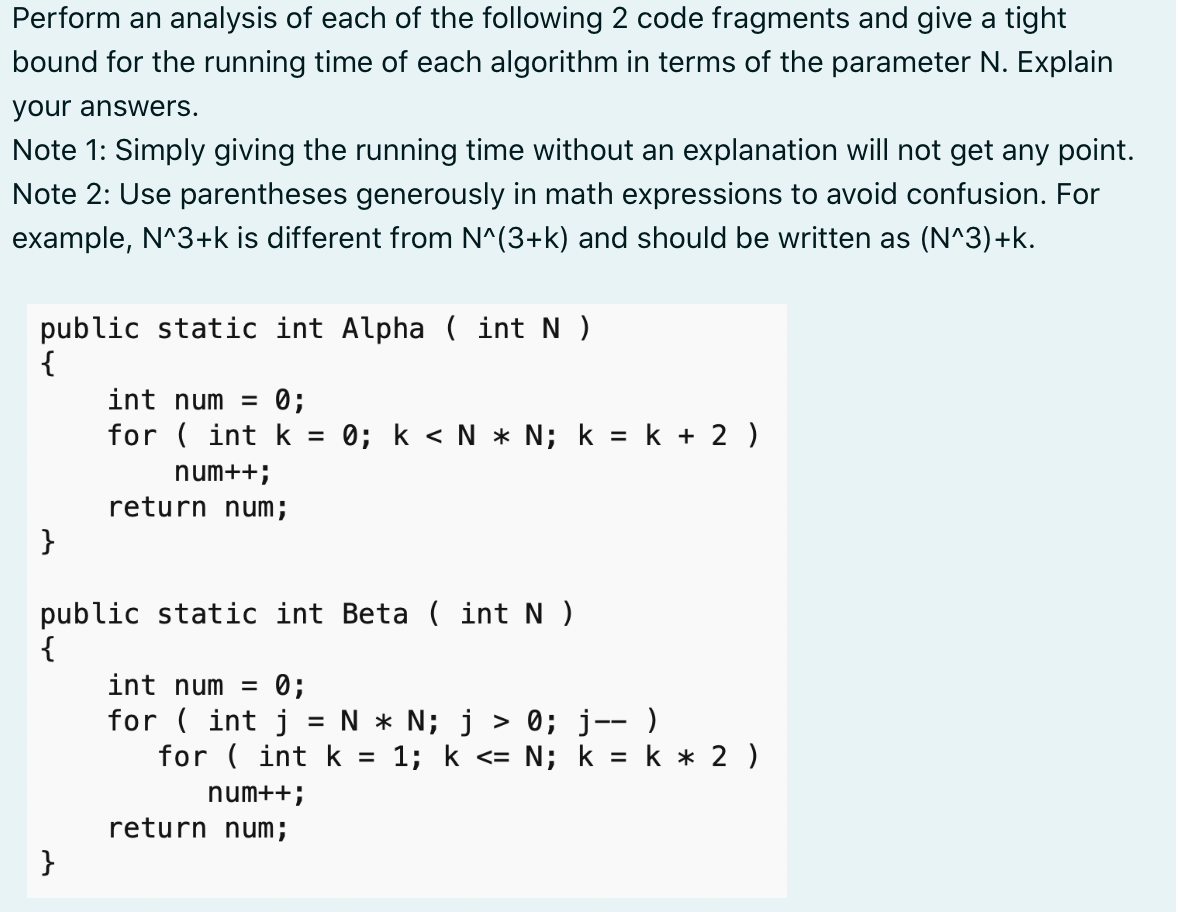 Solved Perform an analysis of each of the following 2 code | Chegg.com