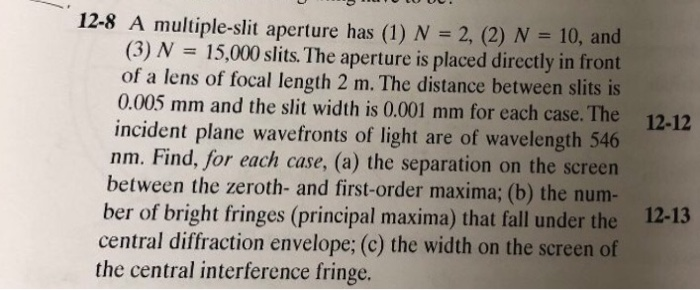 Solved 12-8 A multiple-slit aperture has (1) N 2, (2) N 10, | Chegg.com