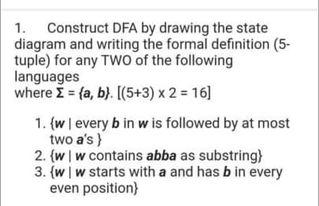 Solved 10:02 01499 THEORY OF COMPU_ TURN IN 1. Construct DFA | Chegg.com