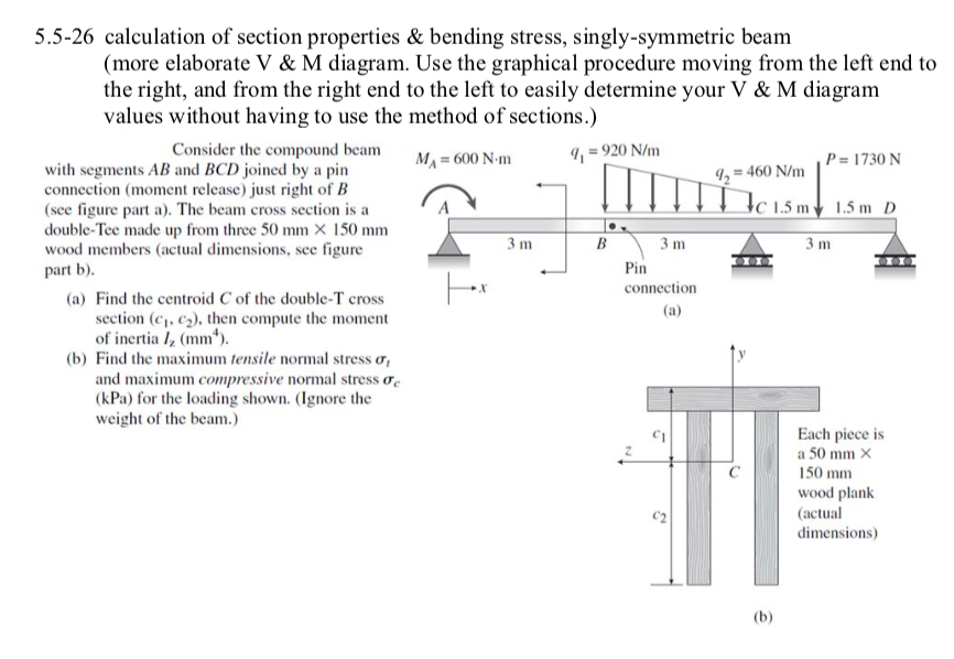 Solved 5.5-26 calculation of section properties & bending | Chegg.com
