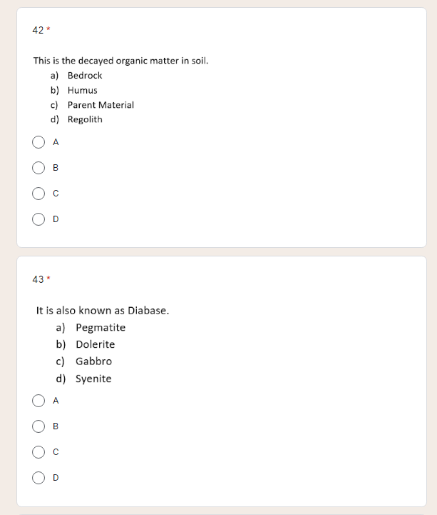 Solved 42* This is the decayed organic matter in soil. a) | Chegg.com