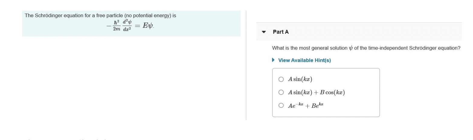 Solved The Schrödinger equation for a free particle (no | Chegg.com
