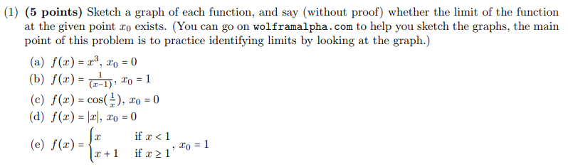 Solved (1) (5 points) Sketch a graph of each function, and | Chegg.com