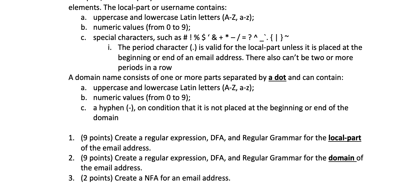 Solved elements. The local-part or username contains: a. | Chegg.com