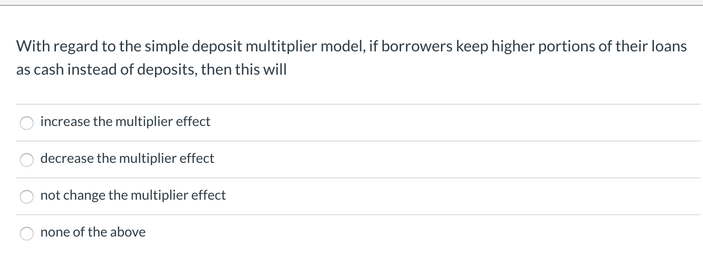 Solved With regard to the simple deposit multitplier model, | Chegg.com