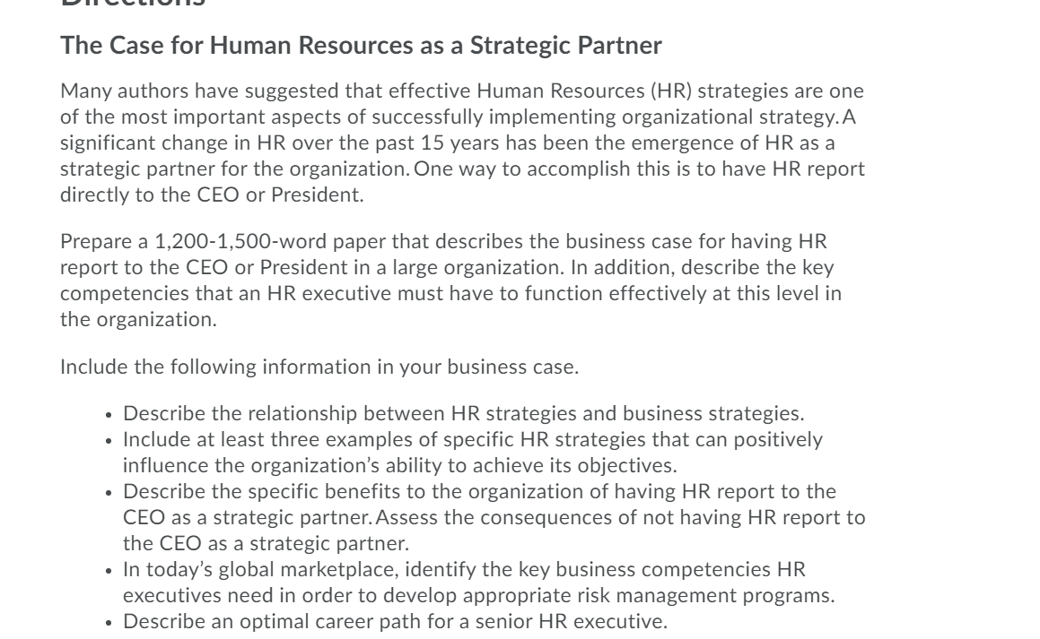 Solved The Case for Human Resources as a Strategic Partner | Chegg.com