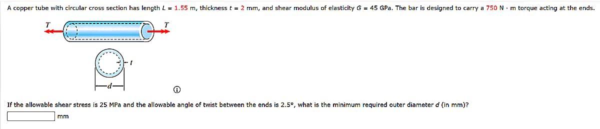 Solved A copper tube with circular cross section has length | Chegg.com