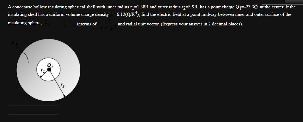 Solved A concentric hollow insulating spherical shell with | Chegg.com