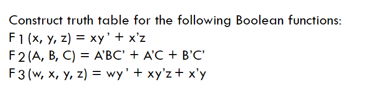 Solved Construct Truth Table For The Following Boolean