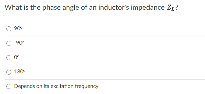 Solved What is the phase angle of an inductor's impedance | Chegg.com