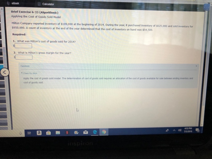 Solved eBook Calcutator Brief Exercise 6-33 (Algorithmic) | Chegg.com