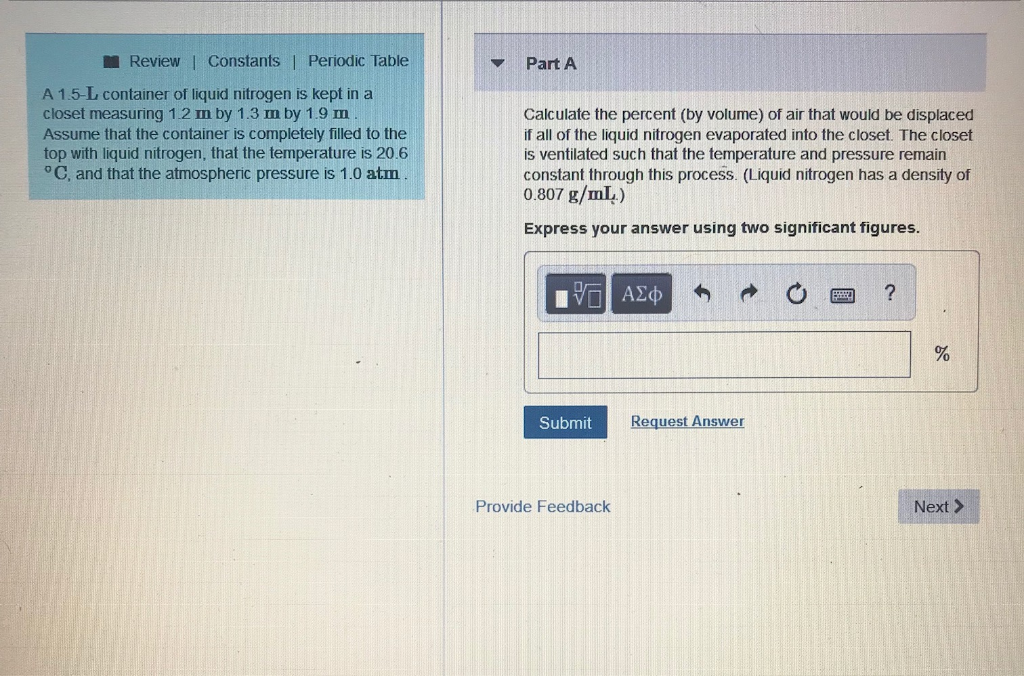 Solved Review | Constants | Periodic Table Part A A 1.5-L | Chegg.com