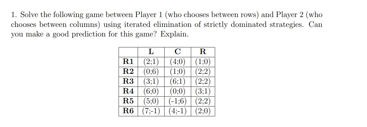 Solved 1. Solve the following game between Player 1 (who | Chegg.com