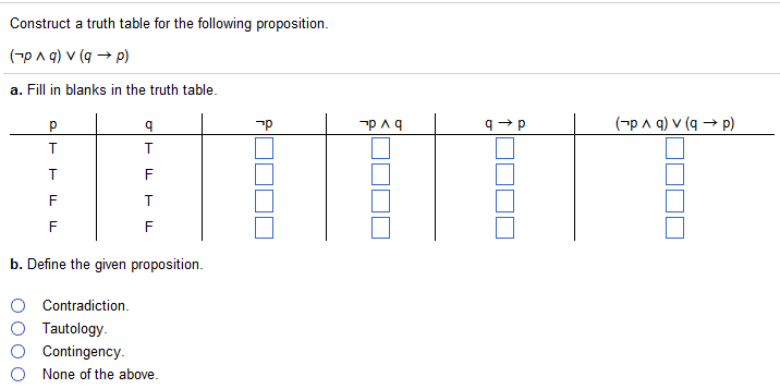 Solved Construct a truth table for the following | Chegg.com