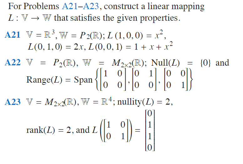 Solved For Problems A21-A23, construct a linear mapping L: | Chegg.com