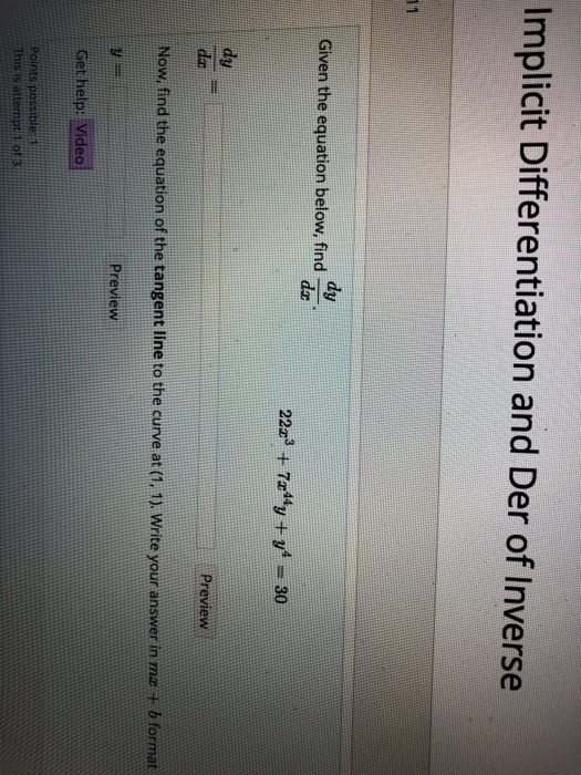 Solved Implicit Differentiation and Der of Inverse Given the | Chegg.com