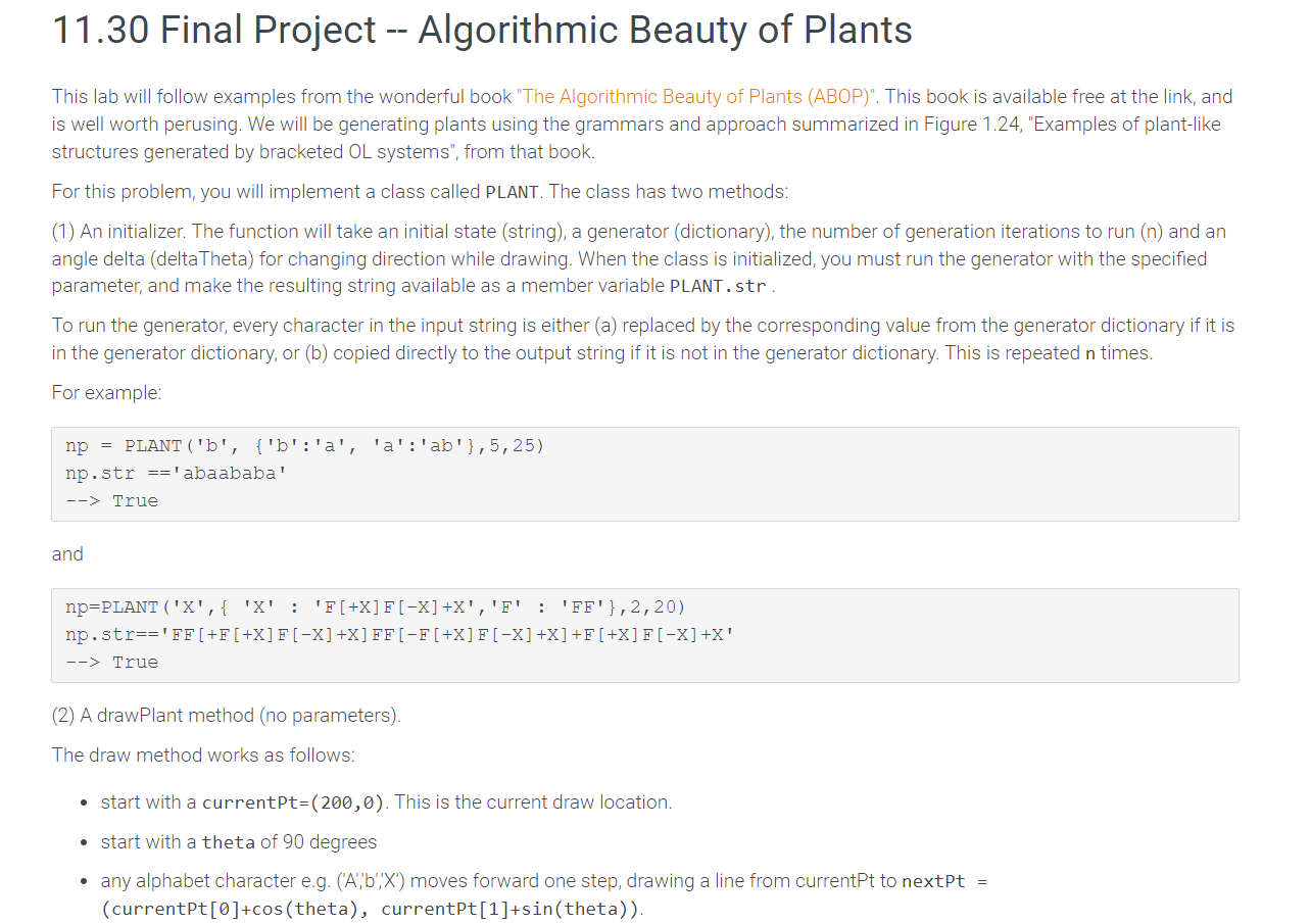 Solved 11.30 Final Project -- Algorithmic Beauty of Plants | Chegg.com