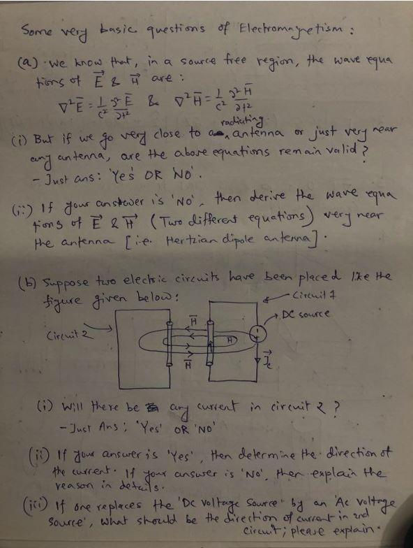 Solved Some basic very questions of Electromagnetism: (a) We | Chegg.com