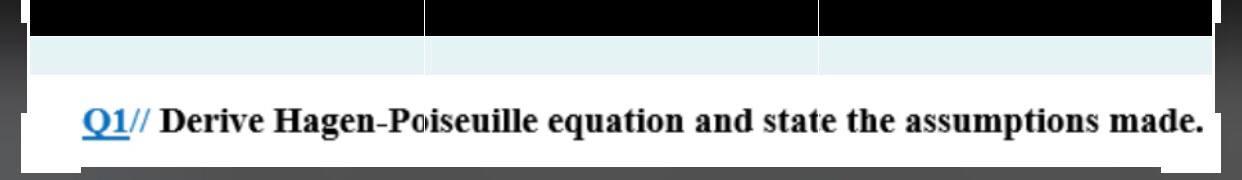 Solved Q1// Derive Hagen-Poiseuille equation and state the | Chegg.com
