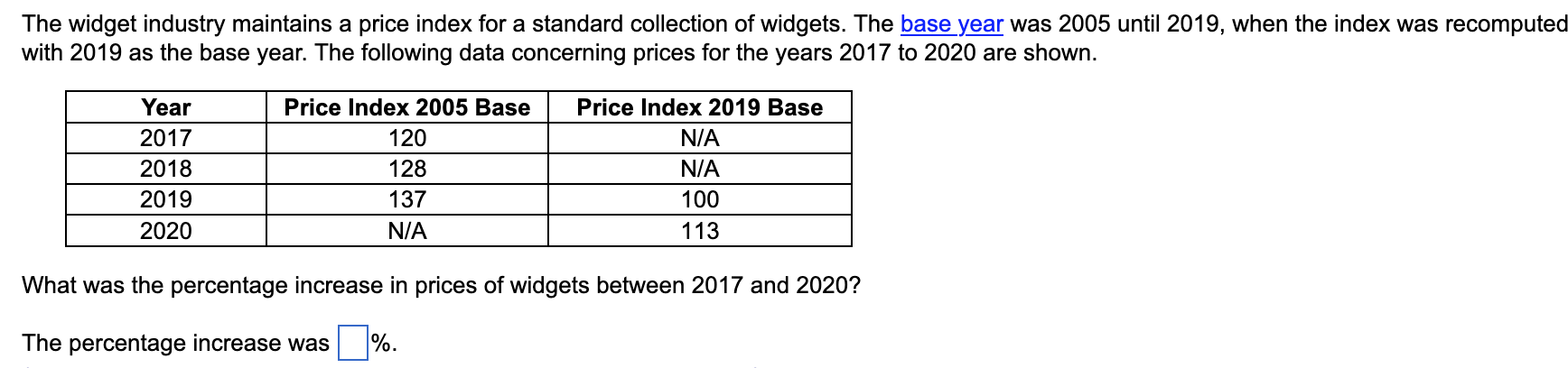 Solved The widget industry maintains a price index for a | Chegg.com