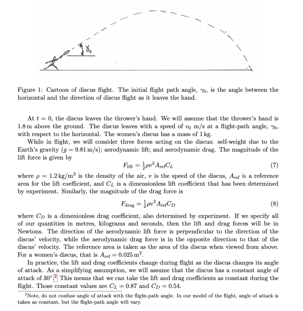 Solved Figure 1: Cartoon of discus flight. The initial | Chegg.com