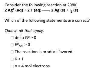 Solved Consider the following reaction at 298 K. | Chegg.com