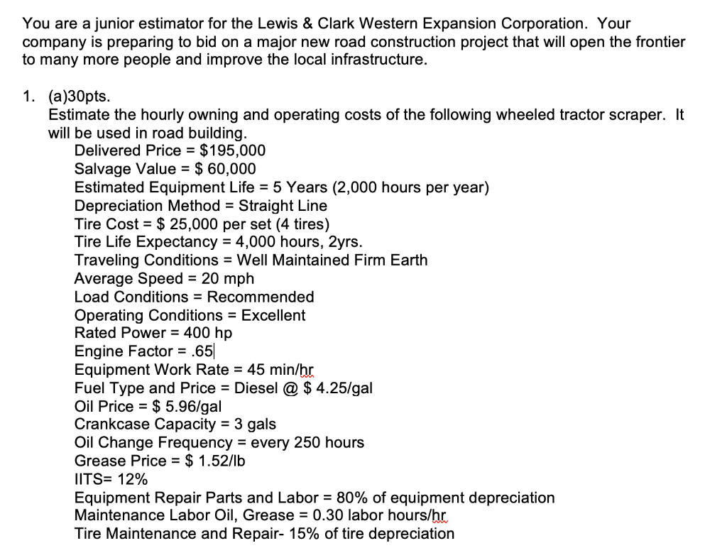 Solved You are a junior estimator for the Lewis \& Clark | Chegg.com