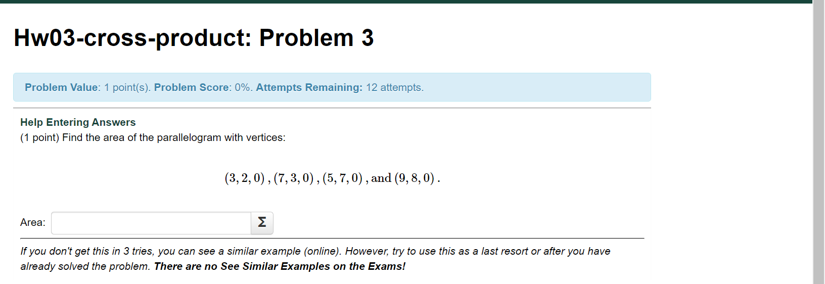 Solved Hw03-cross-product: Problem 3 Problem Value: 1 | Chegg.com