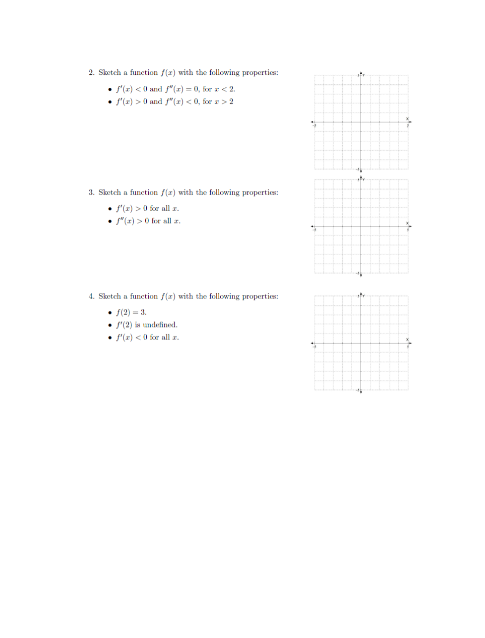 Solved 2. Sketch a function f(x) with the following | Chegg.com