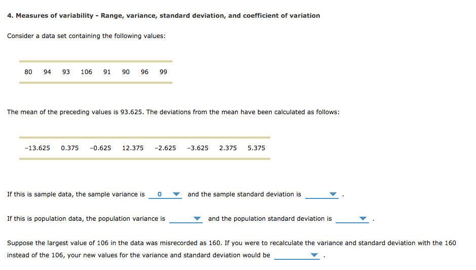 Solved 4. Measures of variability - Range, variance, | Chegg.com