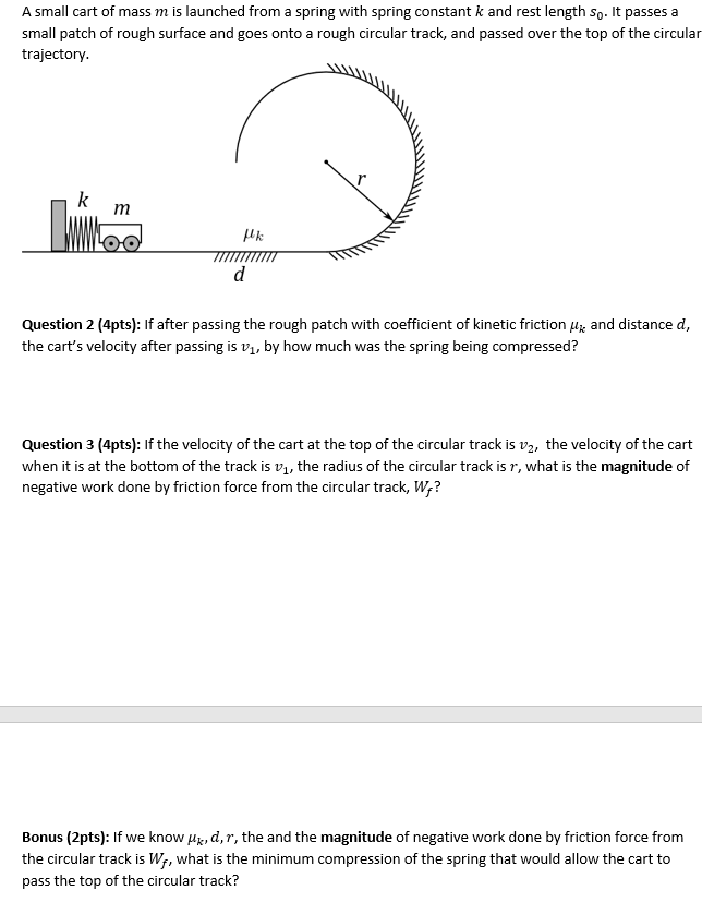 Solved A small cart of mass m is launched from a spring with | Chegg.com