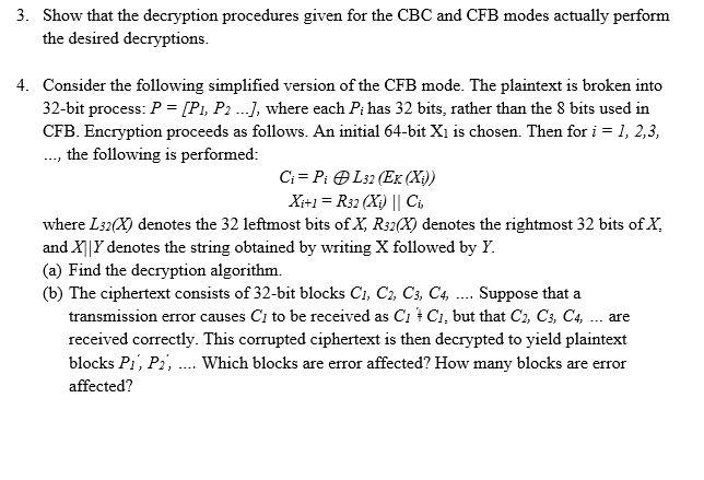 Solved 3 Show That The Decryption Procedures Given For The 