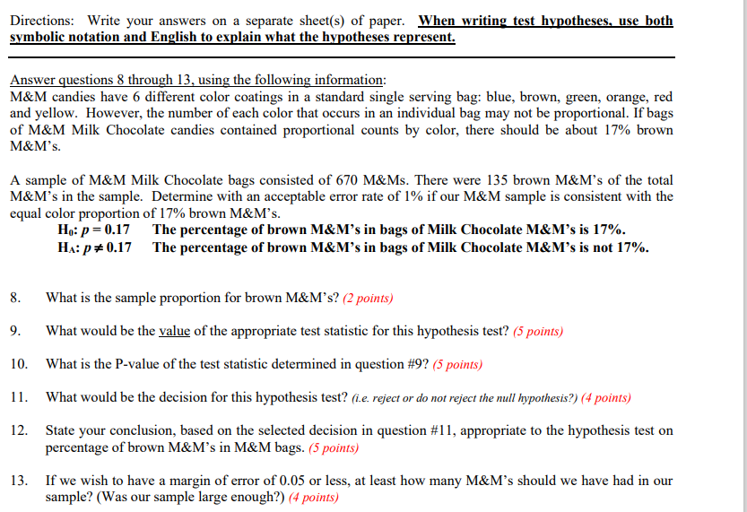 Solved Directions: Write your answers on a separate sheet(s) | Chegg.com