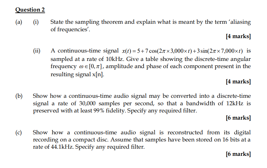 Solved Question 2 (a) (i) (i State the sampling theorem and | Chegg.com