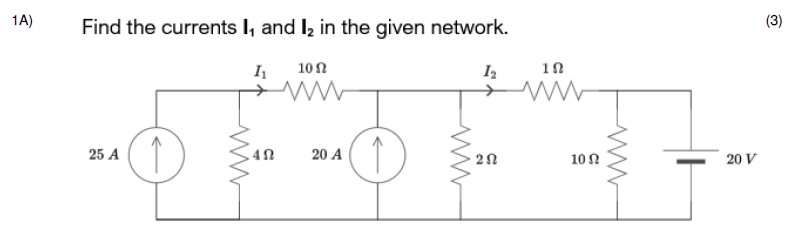 Solved Find the currents I1 and I2 in the given network. | Chegg.com