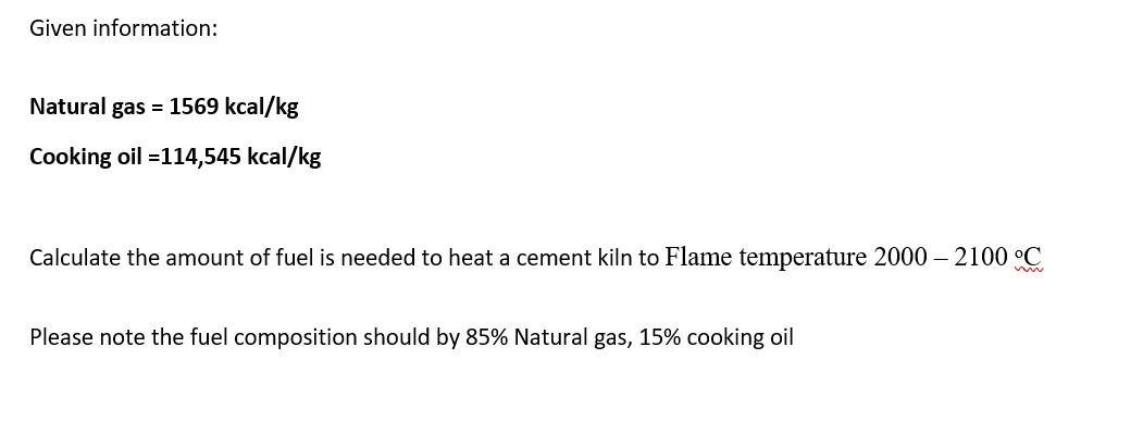 Solved Given information: Natural gas =1569kcal/kg Cooking | Chegg.com