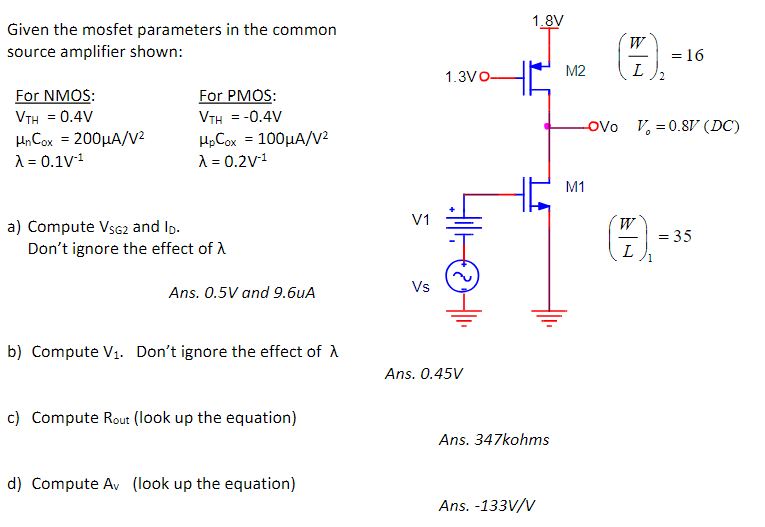 Solved Given the mosfet parameters in the common source | Chegg.com