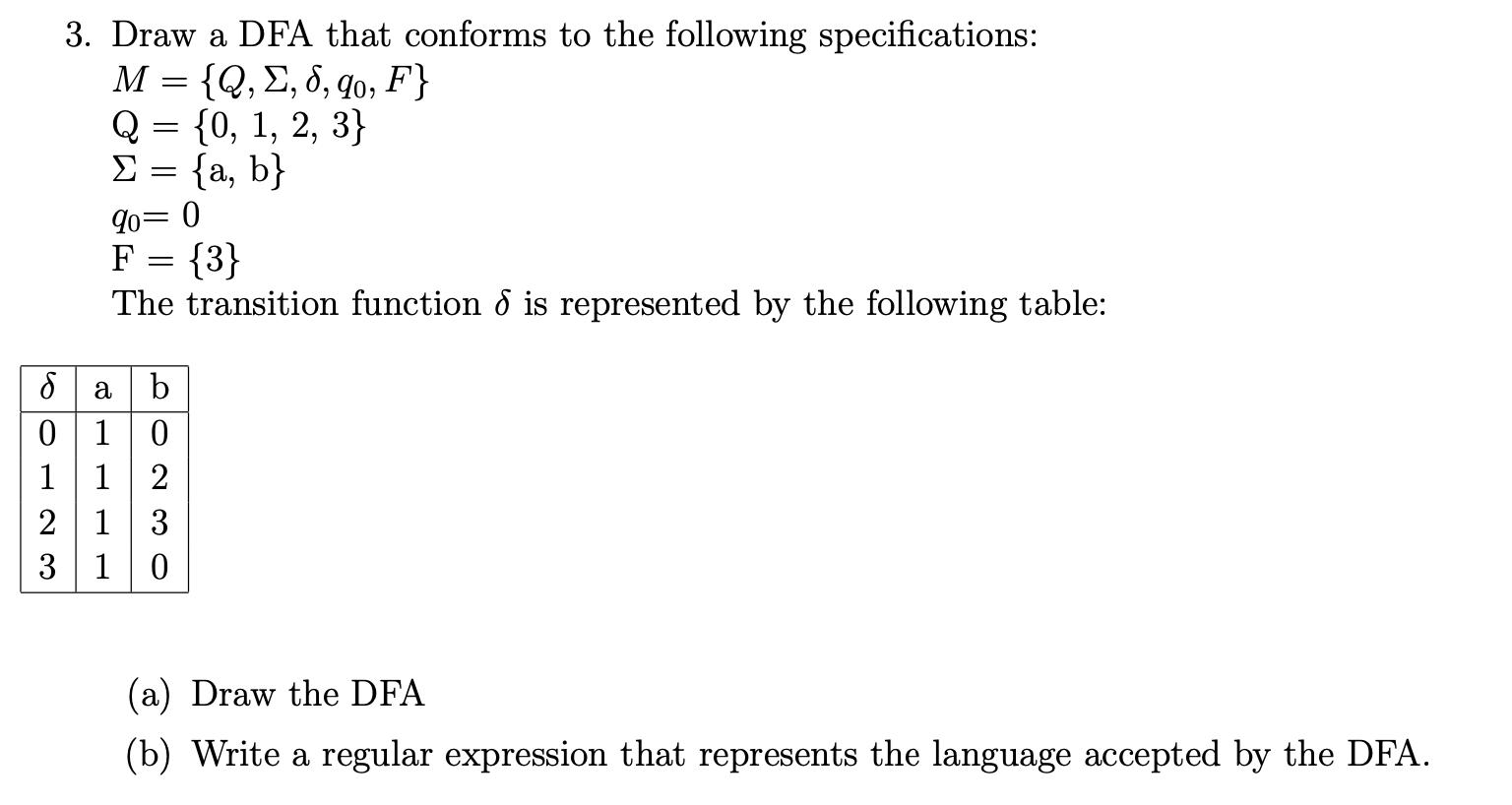Solved 3. Draw a DFA that conforms to the following | Chegg.com