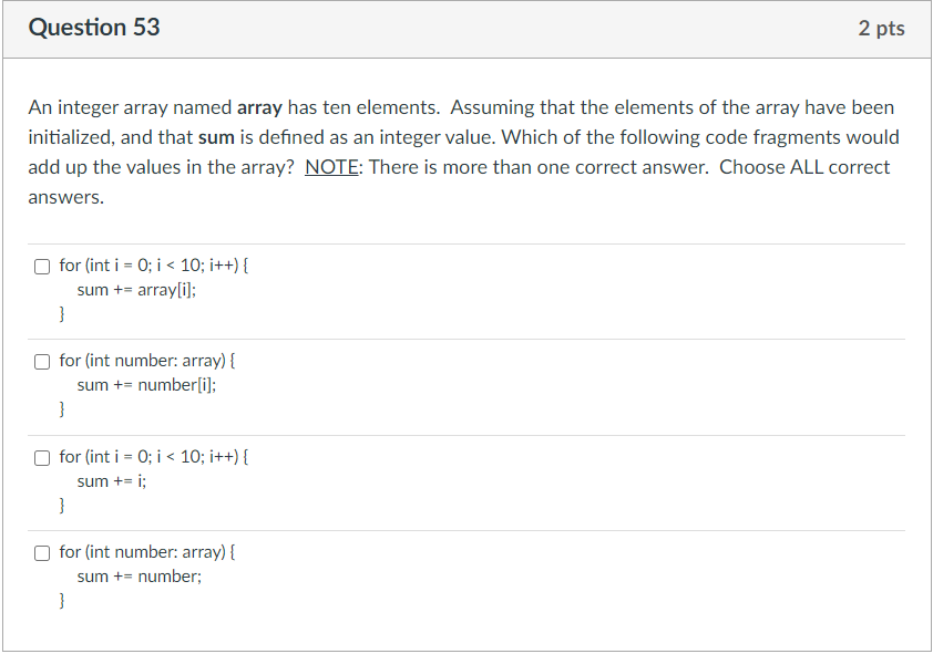 Solved Question 53 2 pts An integer array named array has | Chegg.com