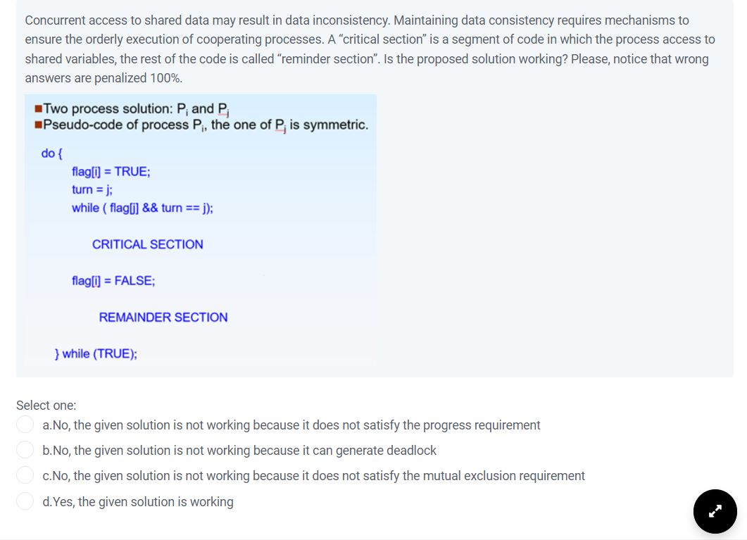 Solved Concurrent access to shared data may result in data | Chegg.com