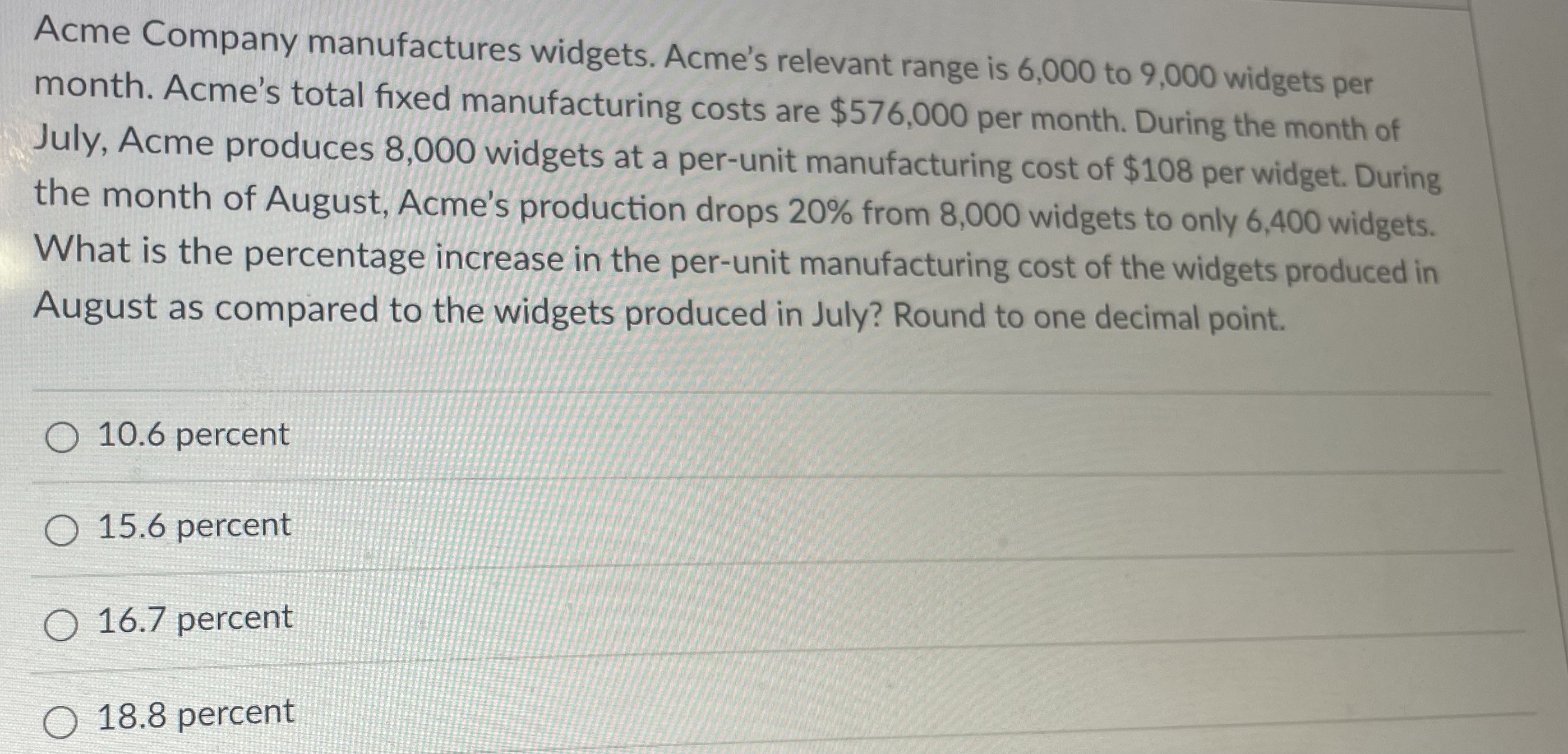 Solved Acme Company manufactures widgets. Acme's relevant | Chegg.com