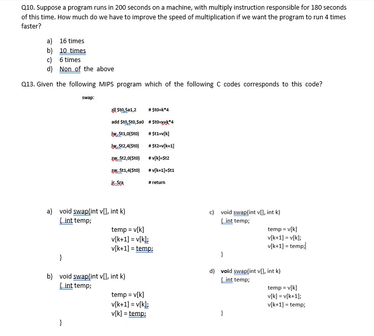 Solved Q10. Suppose a program runs in 200 seconds on a | Chegg.com