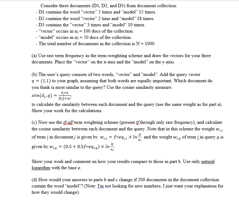 Solved Consider three documents (D1, D2, and D3) from | Chegg.com