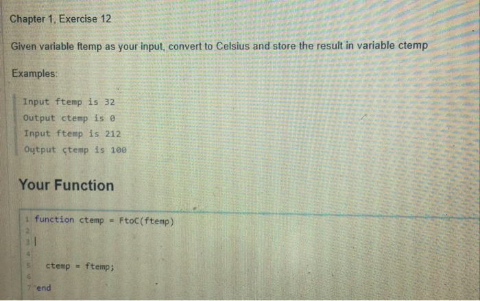 Solved Chapter 1, Exercise 12 Given variable ftemp as your | Chegg.com