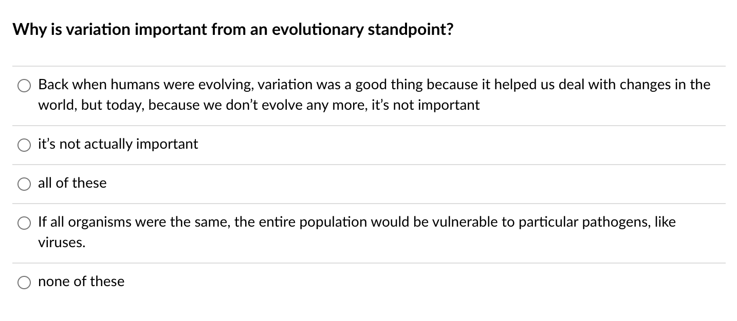 Solved Why is variation important from an evolutionary | Chegg.com