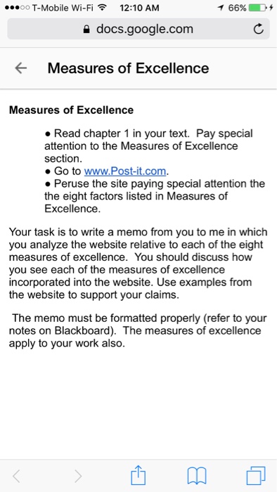 Measures of Excellence Read chapter 1 in your text. | Chegg.com