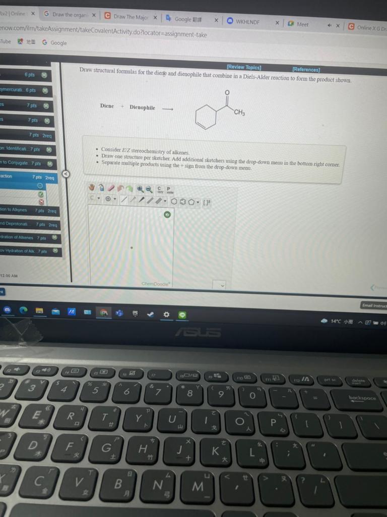 Solved 22 Online x х WKHLNDF X B Meer Draw the organX C Draw | Chegg.com