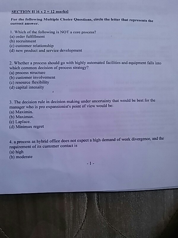 Solved For the following Multiple Choice Questions, cirele | Chegg.com