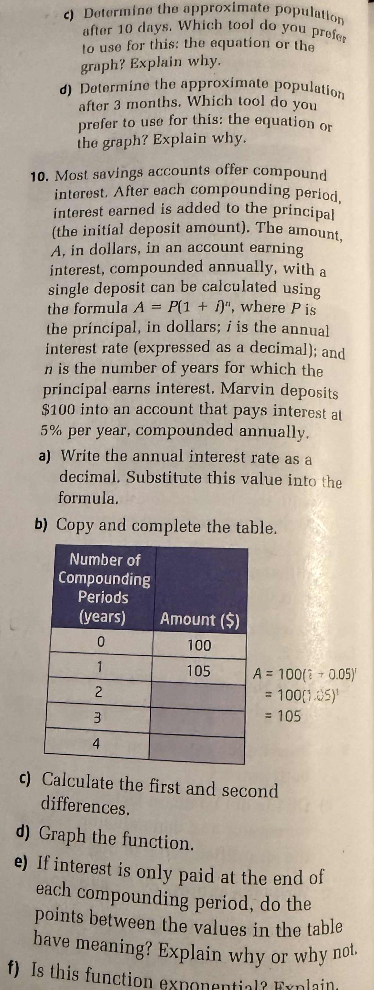 c) ﻿Determine the approximate population after 10 | Chegg.com