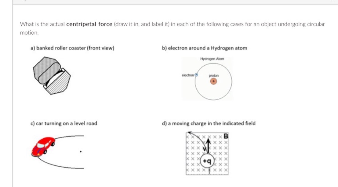 Solved What is the actual centripetal force (draw it in, and | Chegg.com